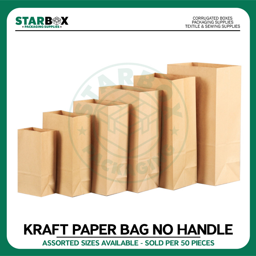 STARBOX (50pcs Per Pack) Premium Brown Kraft Paper Bag No Handle Brown ...