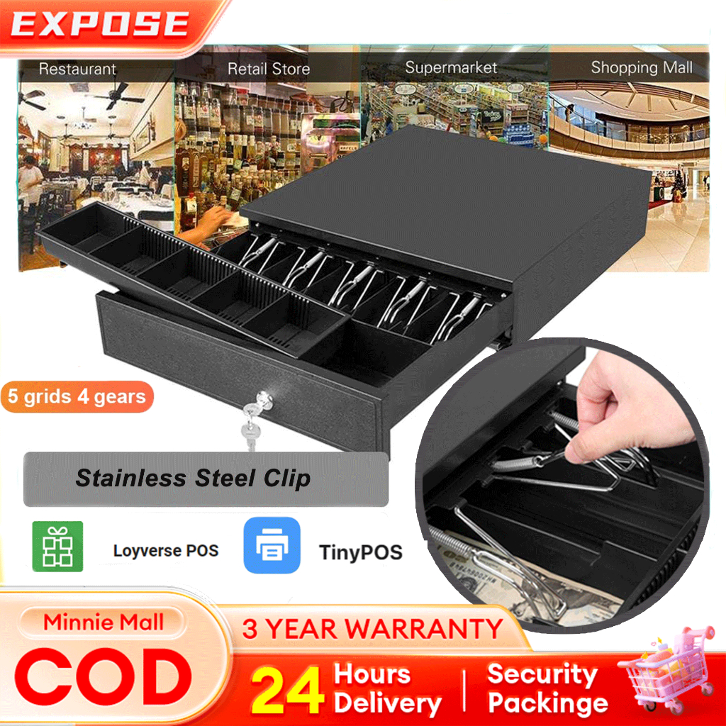 EXPOSE Cash Box POS Electric Cash Drawer 5Bills & 4coins Trays Manual ...