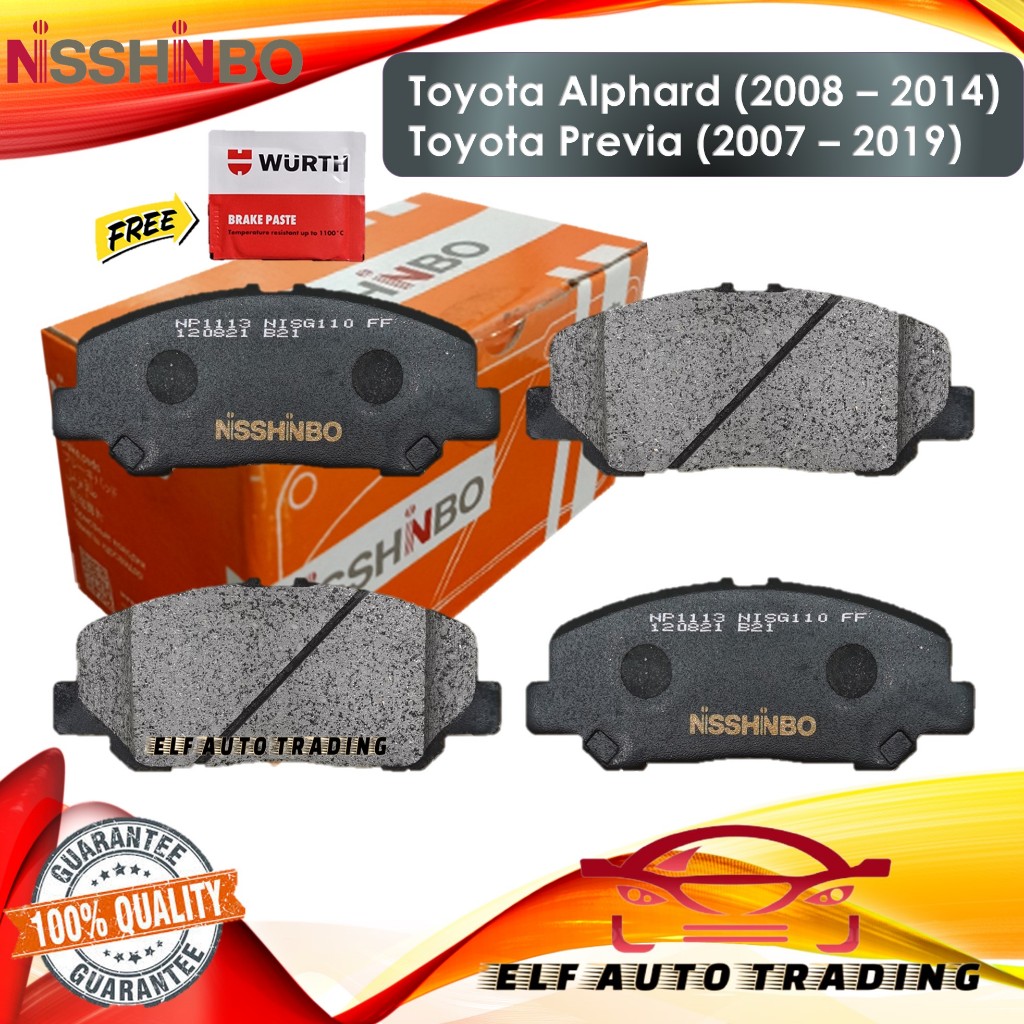 Genuine Nisshinbo Front Brake Pads with CLIPS Toyota Previa (2007-2019 ...
