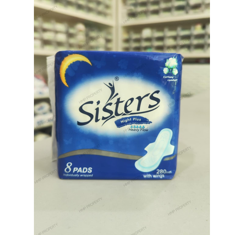 SISTERS NIGHT PLUS 280MM 8 PADS WITH WINGS FEMININE CARE HEAVY FLOW ...