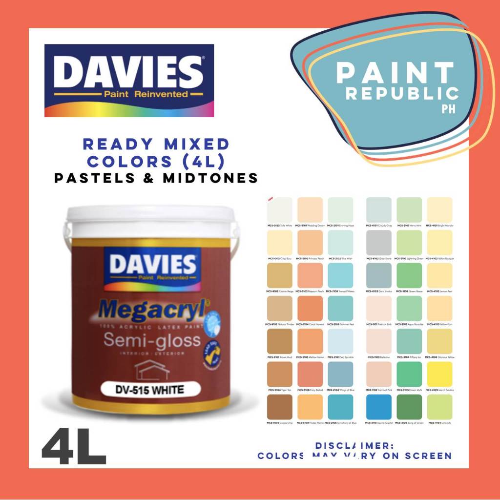 Davies MCS Semi Gloss Latex - Ready Mixed Colors-4L(GAL) | Shopee ...