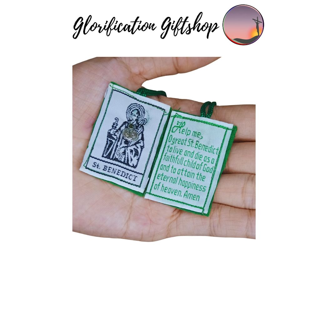 Embroidered Benedictine Scapular with attached small benedictine medal ...