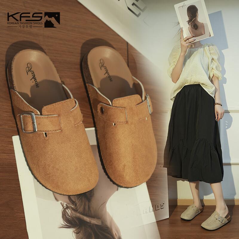 Retro Lazy cork flat women's bun comfortable flats clogs | Shopee ...