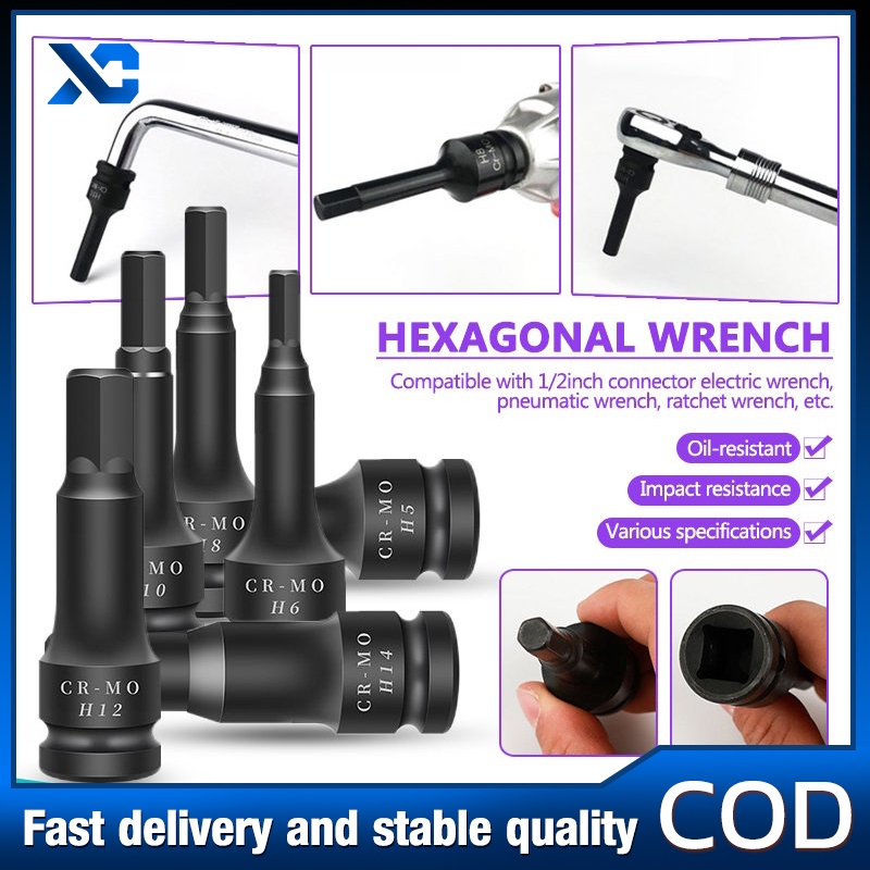 5pcs 1/2 inch Impact Hex Socket Bit H5-H12 Allen Key Wrench Head For ...