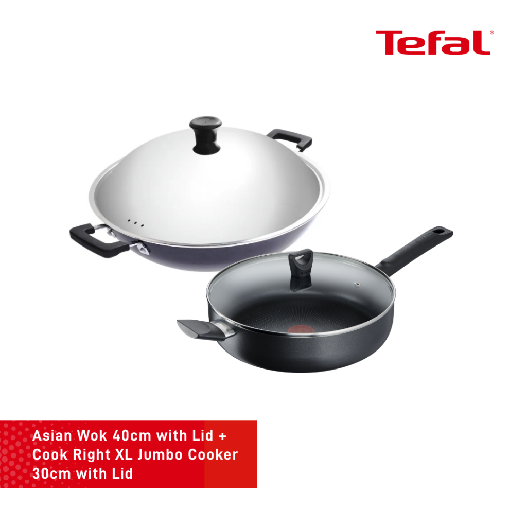 Tefal Asian Wok 40cm with Lid and Cook Right XL Jumbo Cooker 30cm with ...