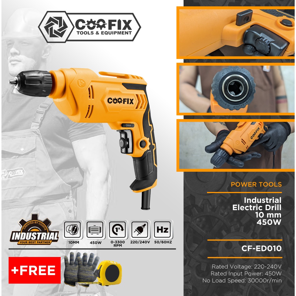 COOFIX German Technology Industrial Electric Drill 10mm 450W CF-ED010 ...