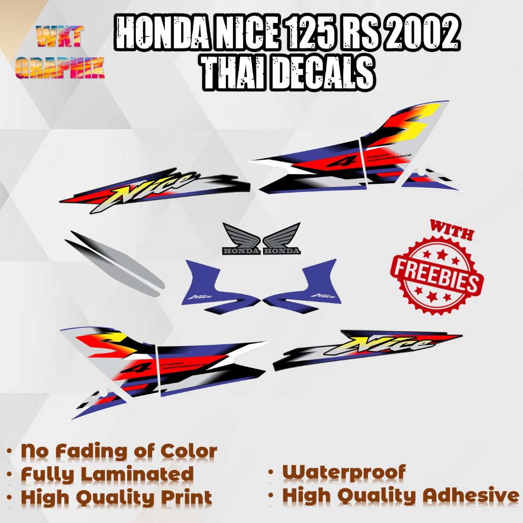 HONDA NICE 125 RS 2002 THAI DESIGN DECALS (WATERPROOF, LAMINATED, FADE ...