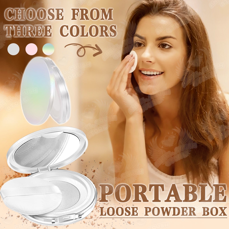 Portable Loose Powder Cosmetic Container with Velvet Powder puff and ...