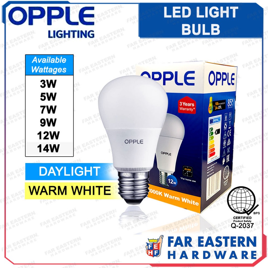 OPPLE LED Light Bulb 3W / 5W / 7W / 9W / 12W / 14W / 15W Daylight | Warm White | Shopee Philippines
