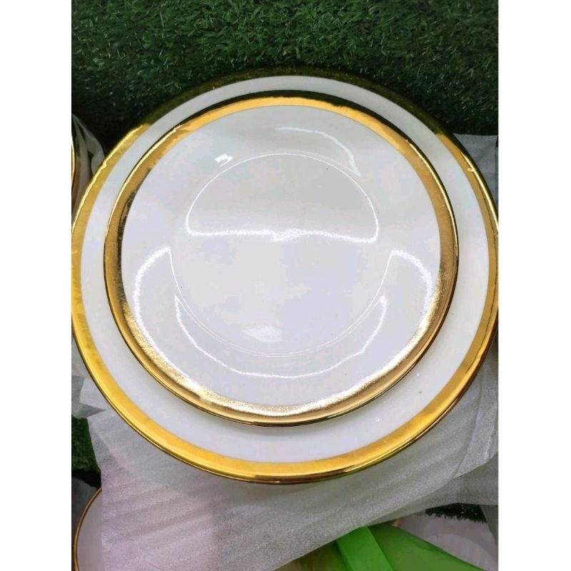 Ceramic Dinner and Salad Plates with Gold Lining Set - Serving Dinner ...