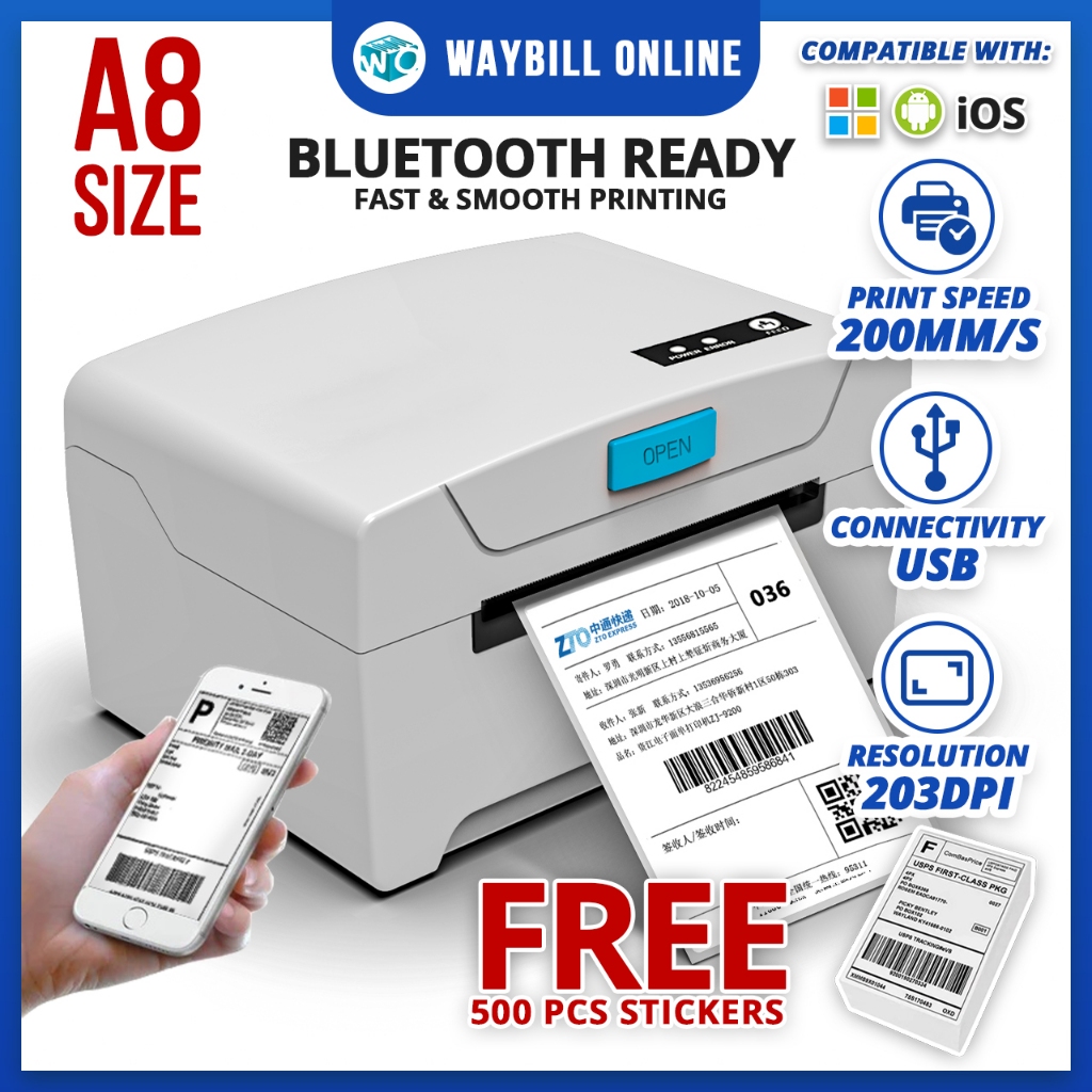 Officom Waybill Label Printer (Bluetooh/USB) A8 Printer (3"x6 ...
