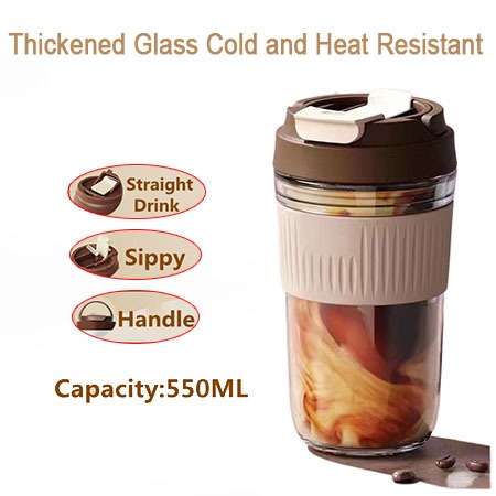 New 550ml Glass Coffee Milk Tea Cup Double Drinking Mug with Lid Straw ...