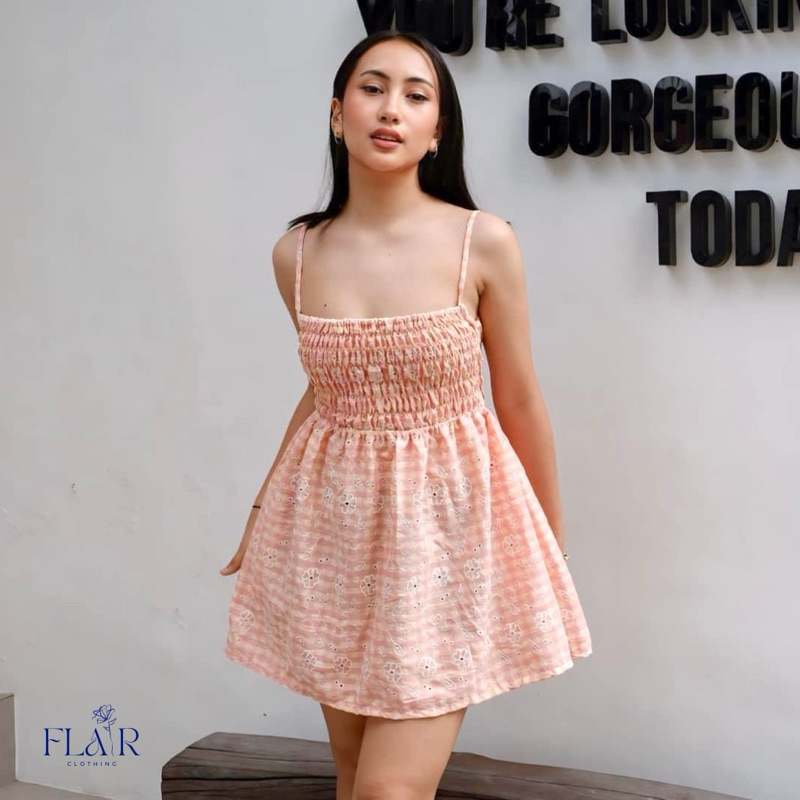 Lola Dress — Backless Smocking Eyelet Mini Dress for Womens Clothing ...