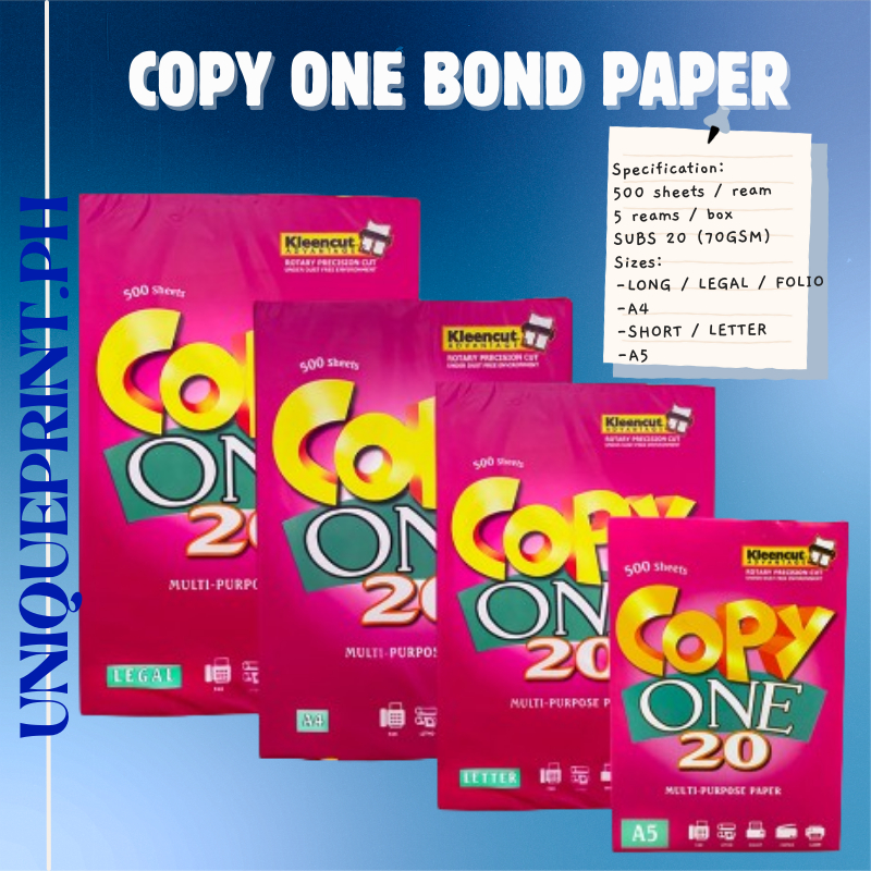 Copy One Bond Paper White Short | Long & A4 Size 70Gsm (500 sheets per ...