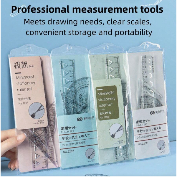 qjoq.ph | 4-piece set Student ruler 20cm triangle set ruler protractor ...