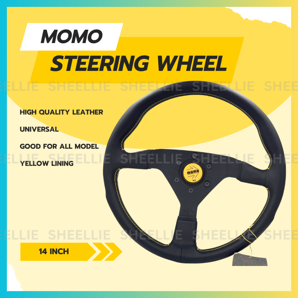 Universal 14 Inch MOMO Steering Wheel Flat MOMO Yellow Button High ...