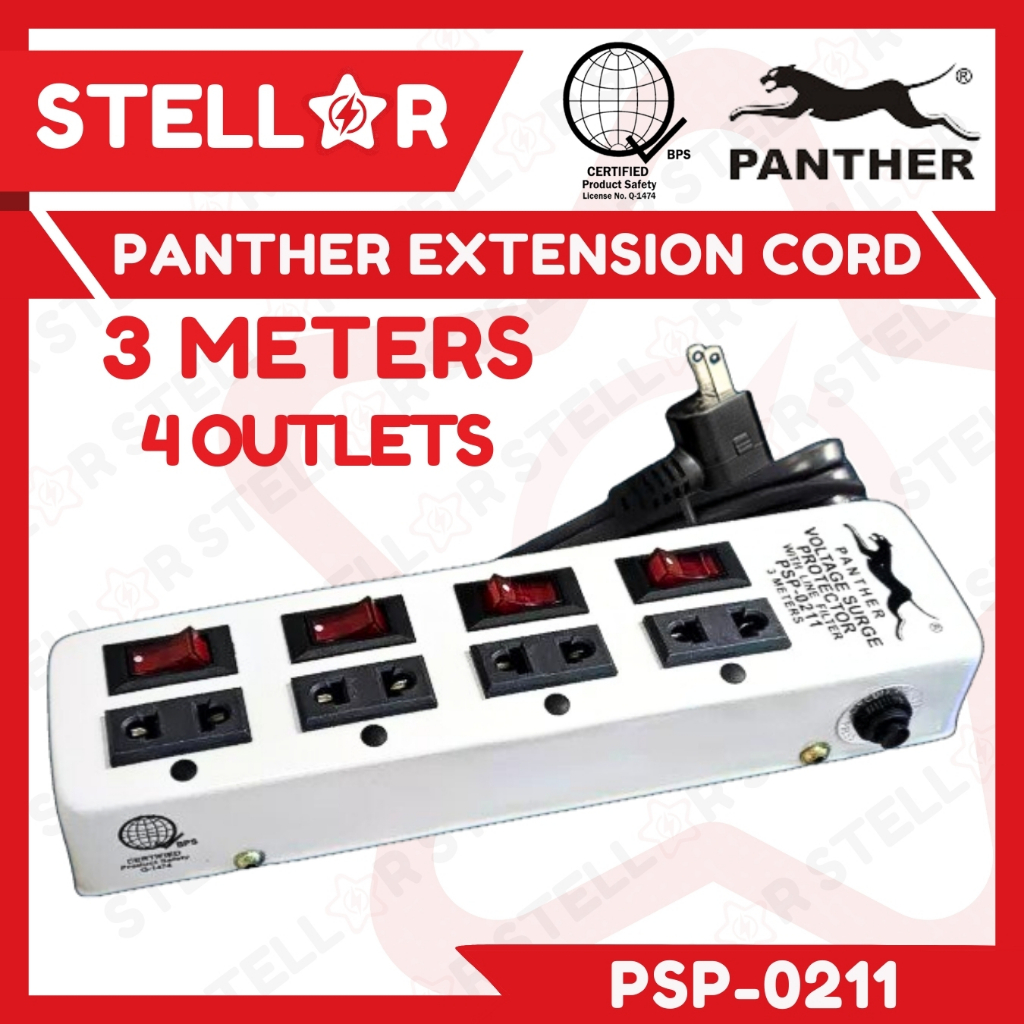 Panther by Stellar PSP-0211 Extension Cord 3 METERS Cable Wire Outlet w ...