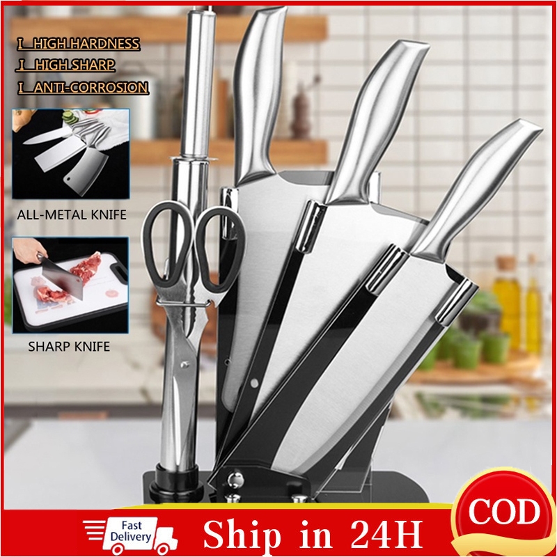 Knife Set with stand stainless steel kitchen knife set with holder chef ...