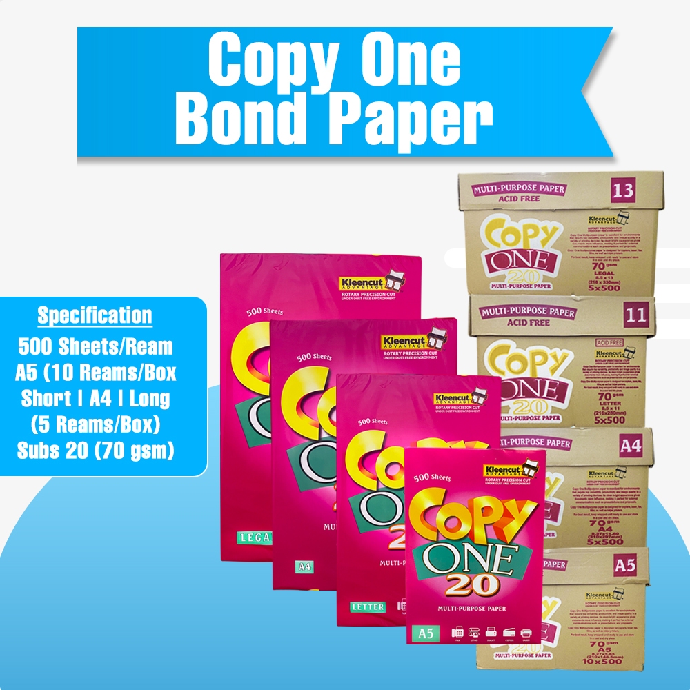 1Box COPY ONE Bond Paper 70gsm (Short - A4 - Long) | Shopee Philippines