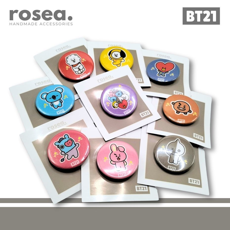 BT21 ARMY BTS V.1 MINI CUTE TINPLATE PINS BAG BADGE BROOCH 32MM GLITTER ...