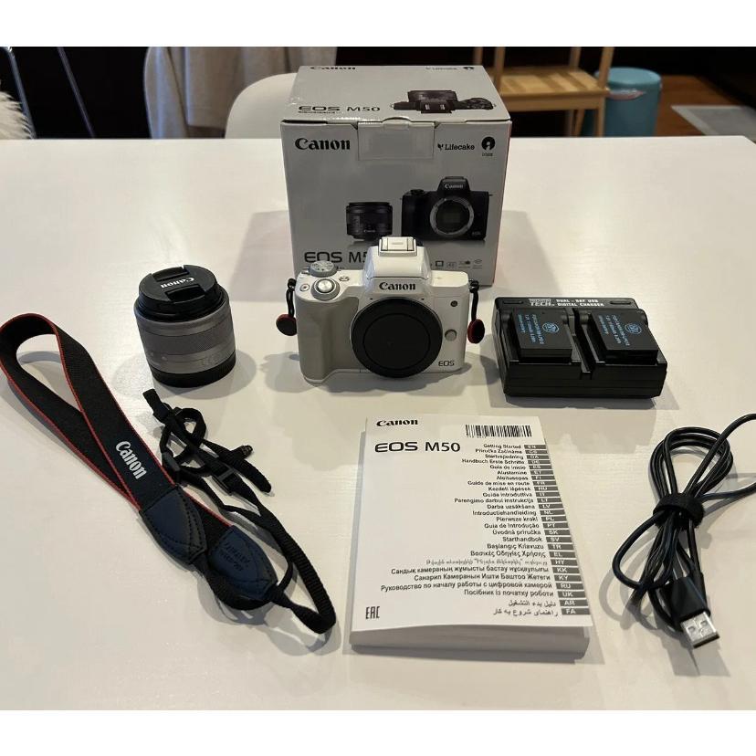 Canon EOS M50 24.1 MP Mirrorless Camera - White (Kit with EF-M 15-45mm ...