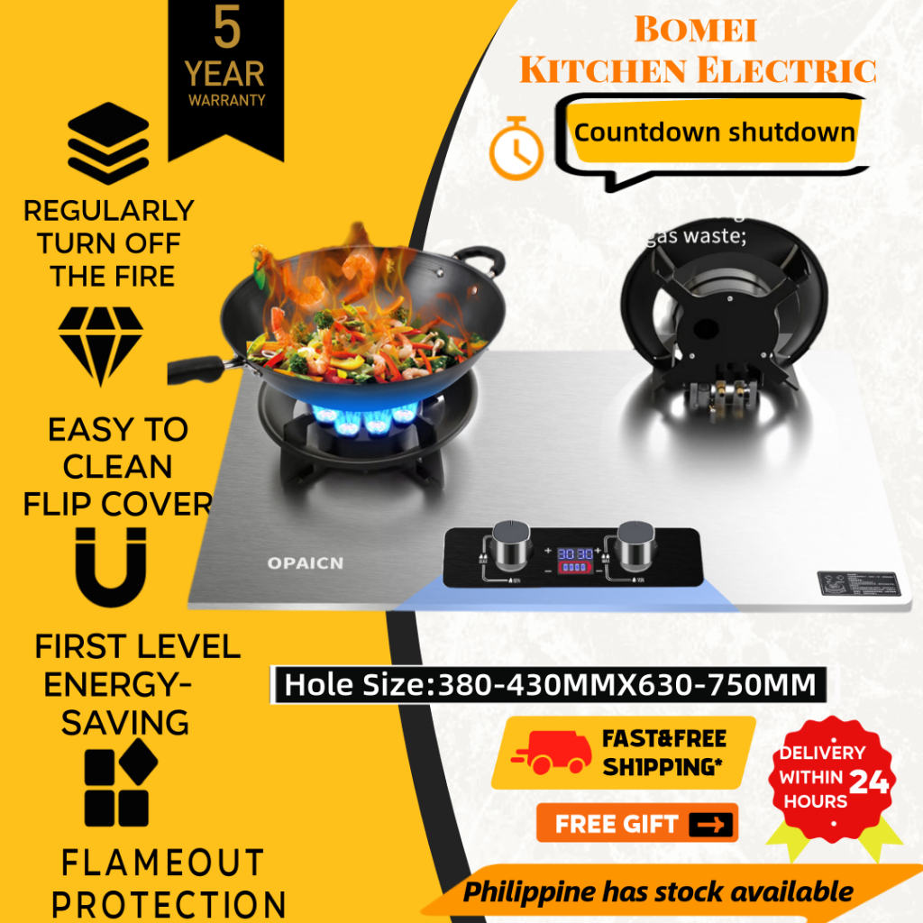 Household stainless steel gas stove with dual stove flip, built-in ...