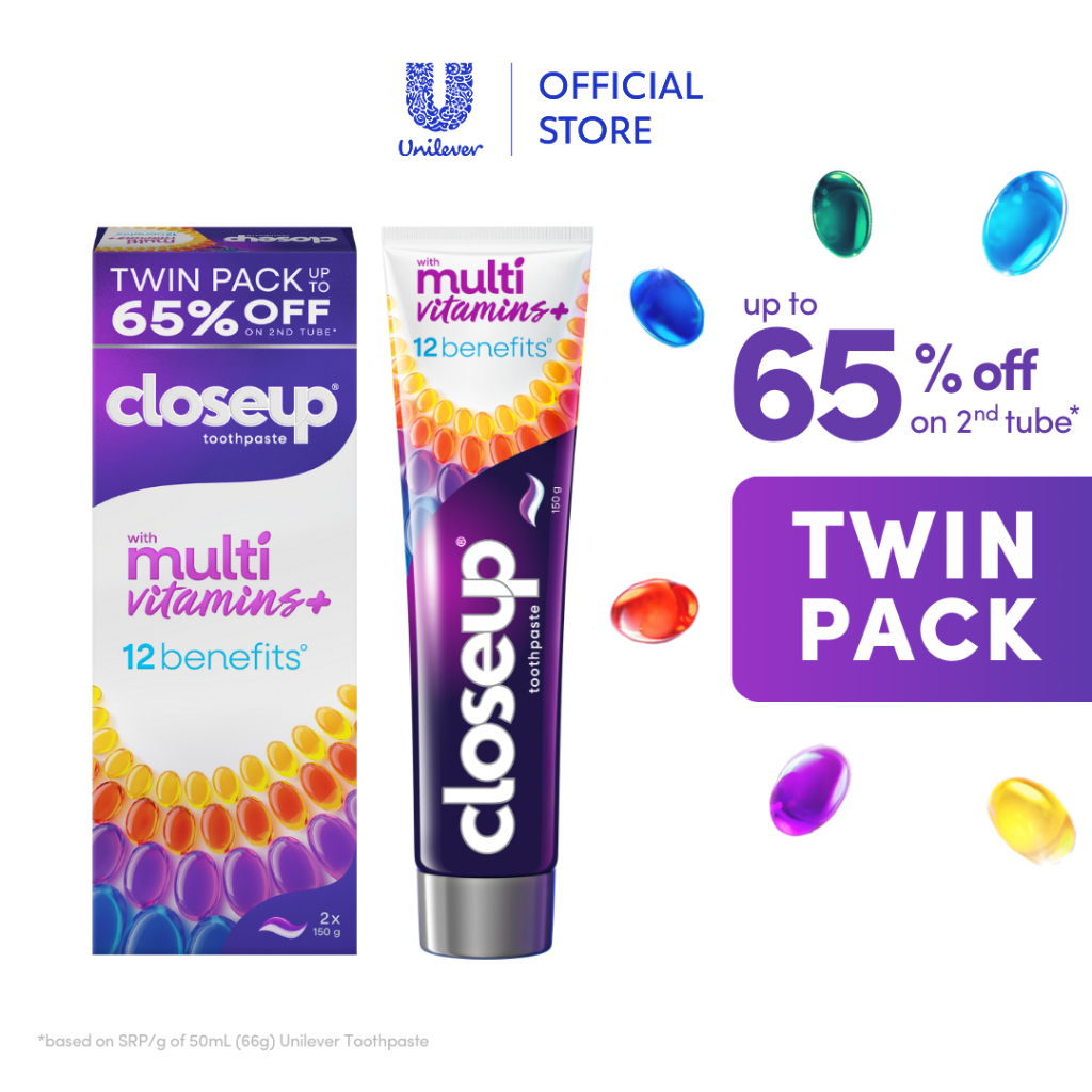 Closeup Toothpaste with 12 Benefits Multivitamins+ 150g Twin Pack ...