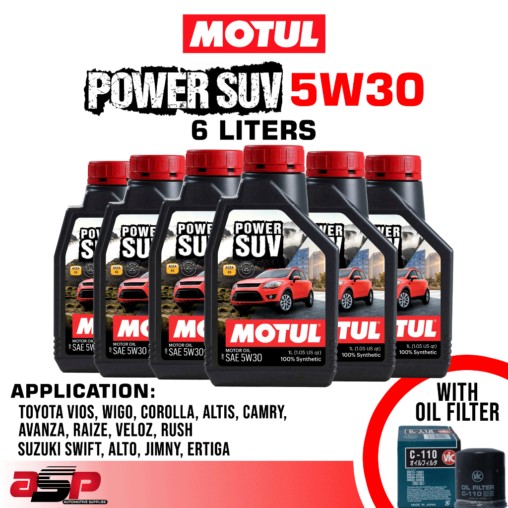 Motul POWER SUV 5W-30 Fully Synthetic 6 Liter Bundle For Toyota Vios ...