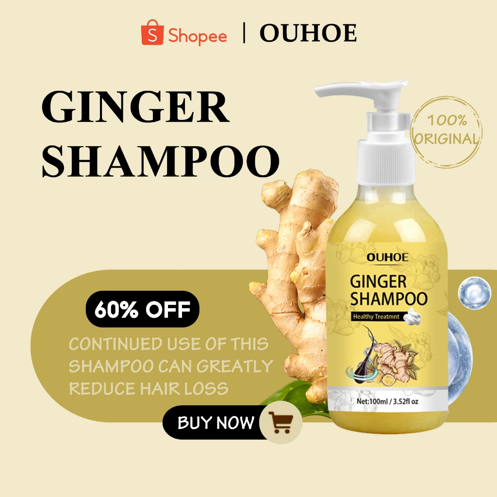 OUHOE Ginger Shampoo 100ml King Of Ginger Shampoo Anti Hair Loss Scalp ...