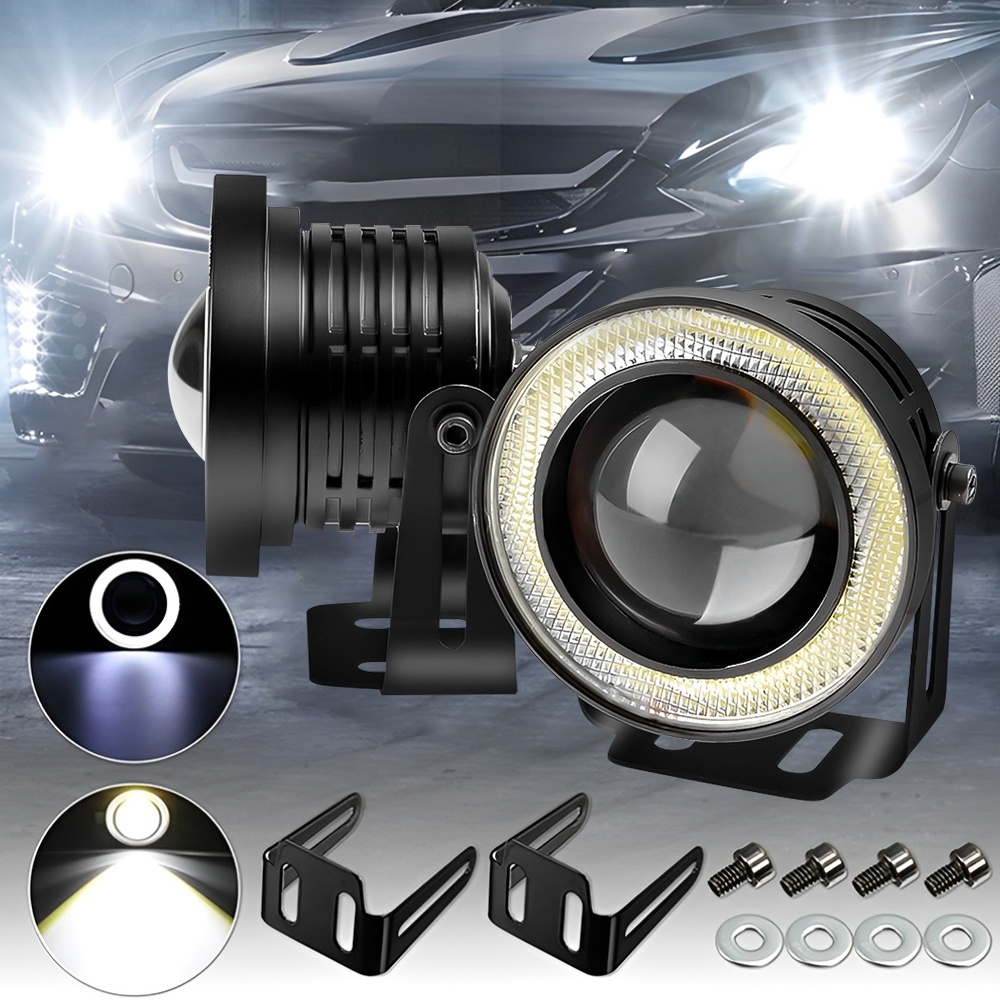 【COD】2pcs 3.5 inch Car COB LED Angel Eyes Fog Light Ring Lens Projector Halo Ring Fog Lamp ...