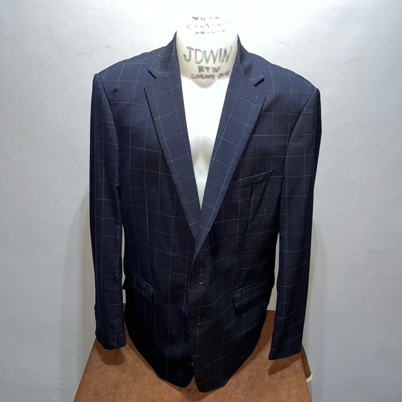 BLAZER CK COAT 70% WOOL 28% POLYSTER 2% LASTOL SUIT CHECKED DARK NAVY ...
