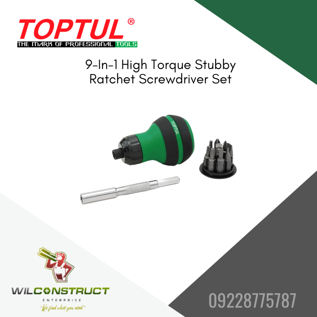 9-In-1 High Torque Stubby Ratchet Screwdriver Set toptul gaar1101 ...