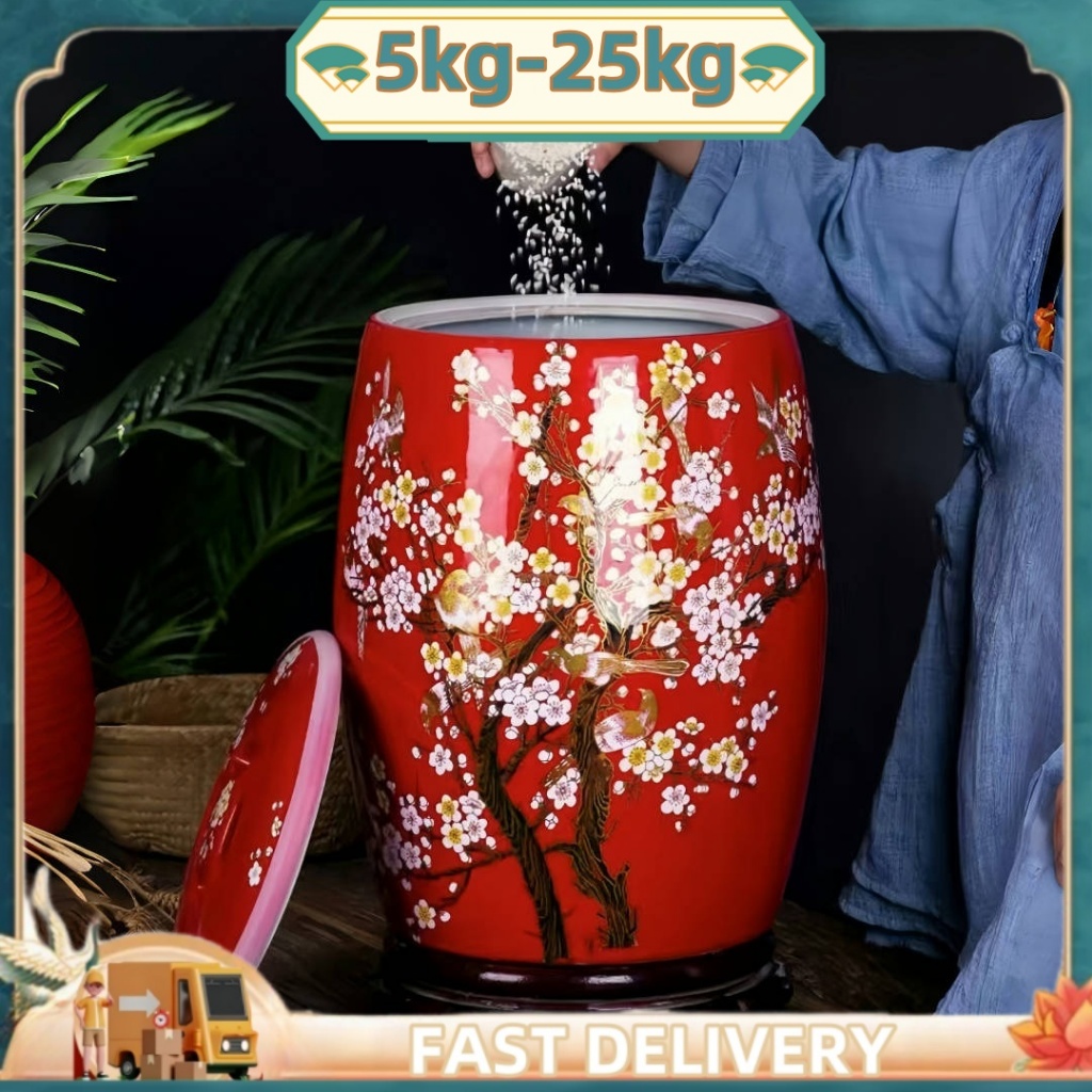 Big ceramic rice jar with lid rice storage container aesthetic food ...