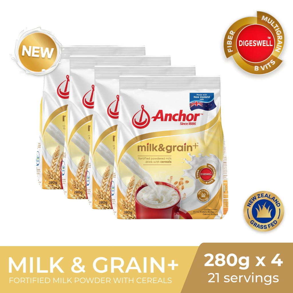 Anchor Milk and Grain Plus Milk Powder Plain 280g x4 | Shopee Philippines