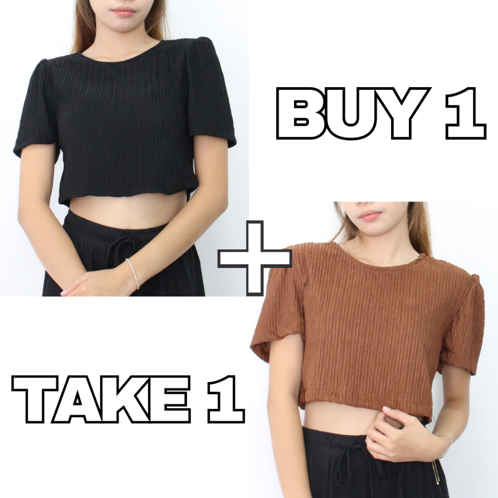 SS BUY 1 TAKE 1 YASSY Bark Crepe Puff Sleeve Crop Top for Women ...