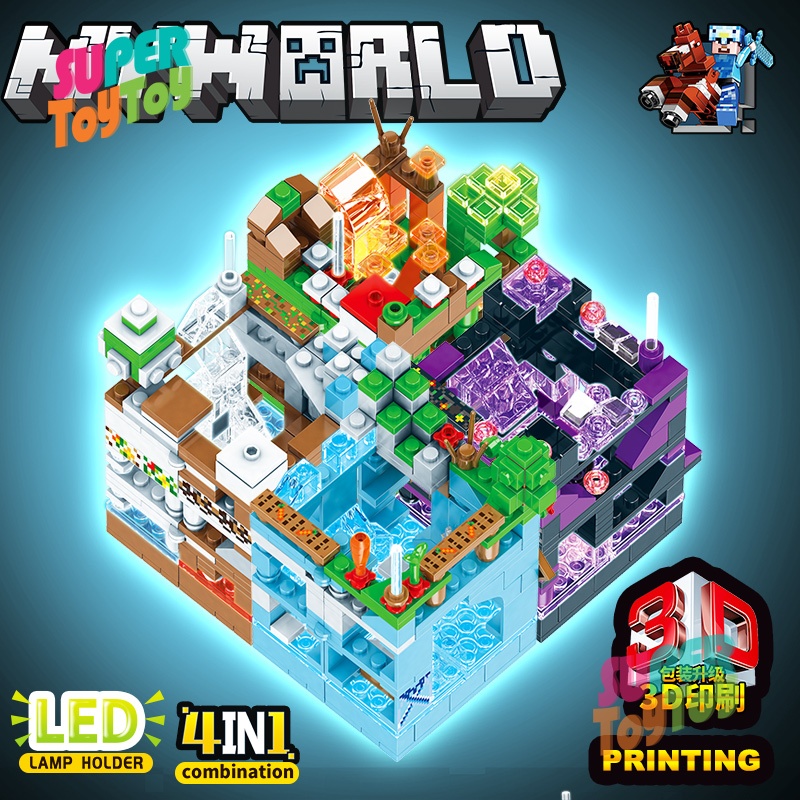 4 IN 1 Set Minecraft Toys Building Blocks Set with LED Light Blocks ...