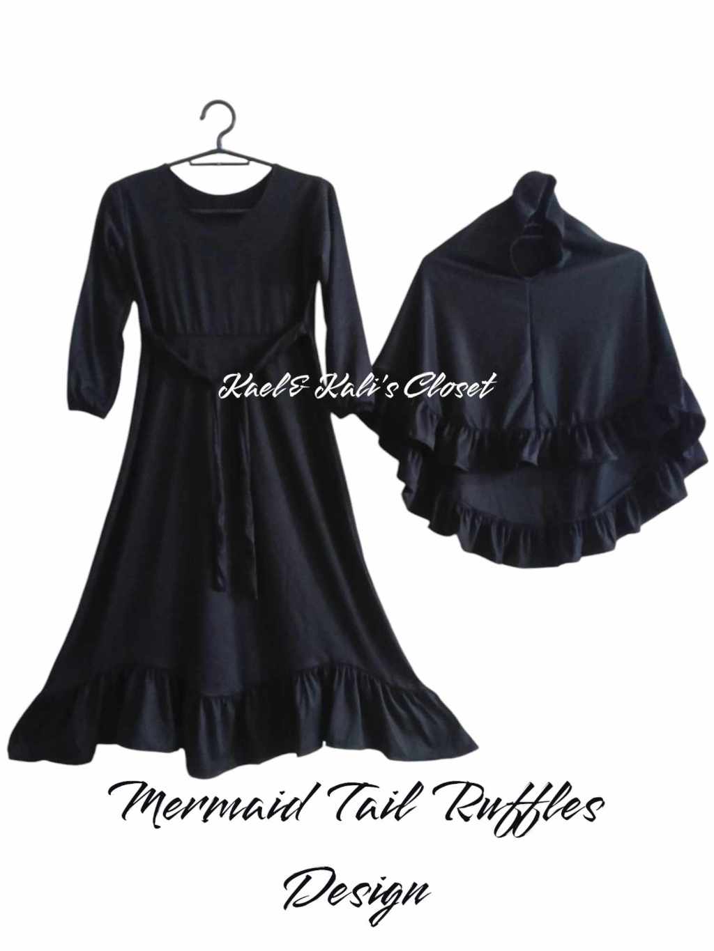 Plain Mermaid Tail Ruffles Style Maxi Dress with Long back Hijab set ...