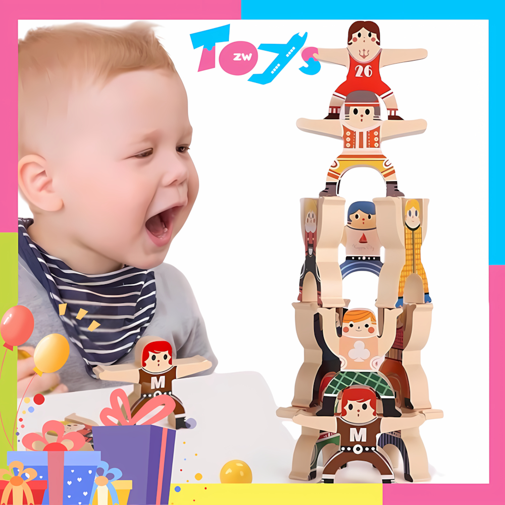 Gift Set Wooden Stacking Game Acrobatic Toys Balancing Blocks Kids ...