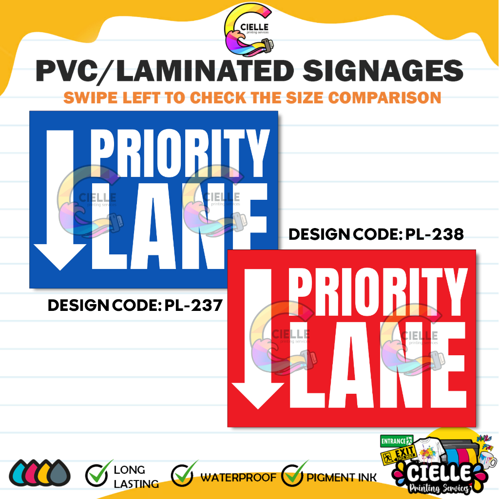 PVC/LAMINATED/STICKER SIGNAGES (PL-237&PL-238) - PRIORITY LANE/EXPRESS ...