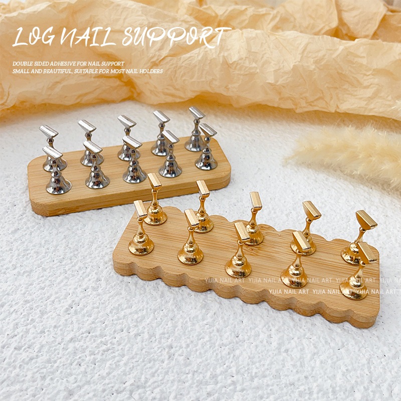 Magnetic Nail Holder Wooden Base Display Stand Set False Nails Tips ...