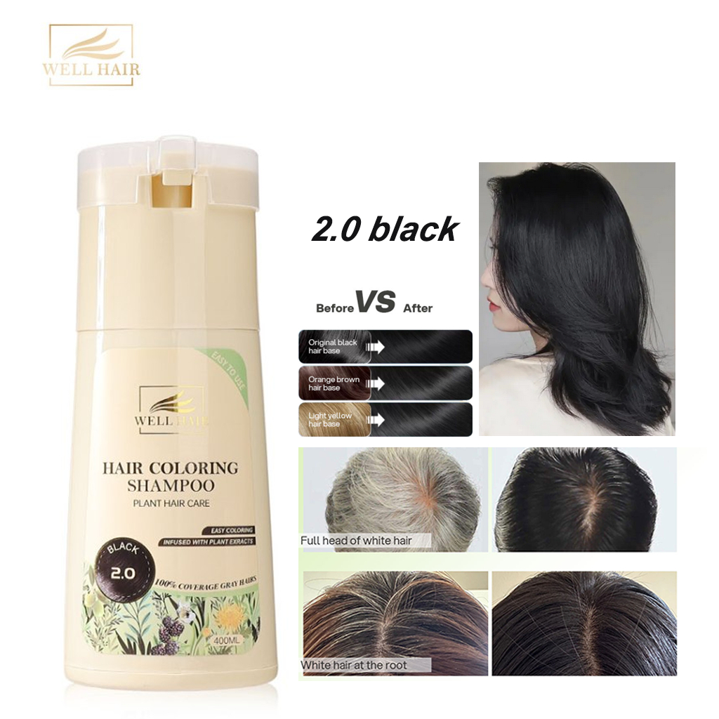 Well Hair Hair Dye Shampoo Hair Coloring Shampoo Black Hair Color White ...