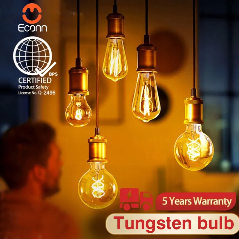 Edison Bulb Vitange E27 Warm Filament Bulb Tungsten Incandescent Light ...