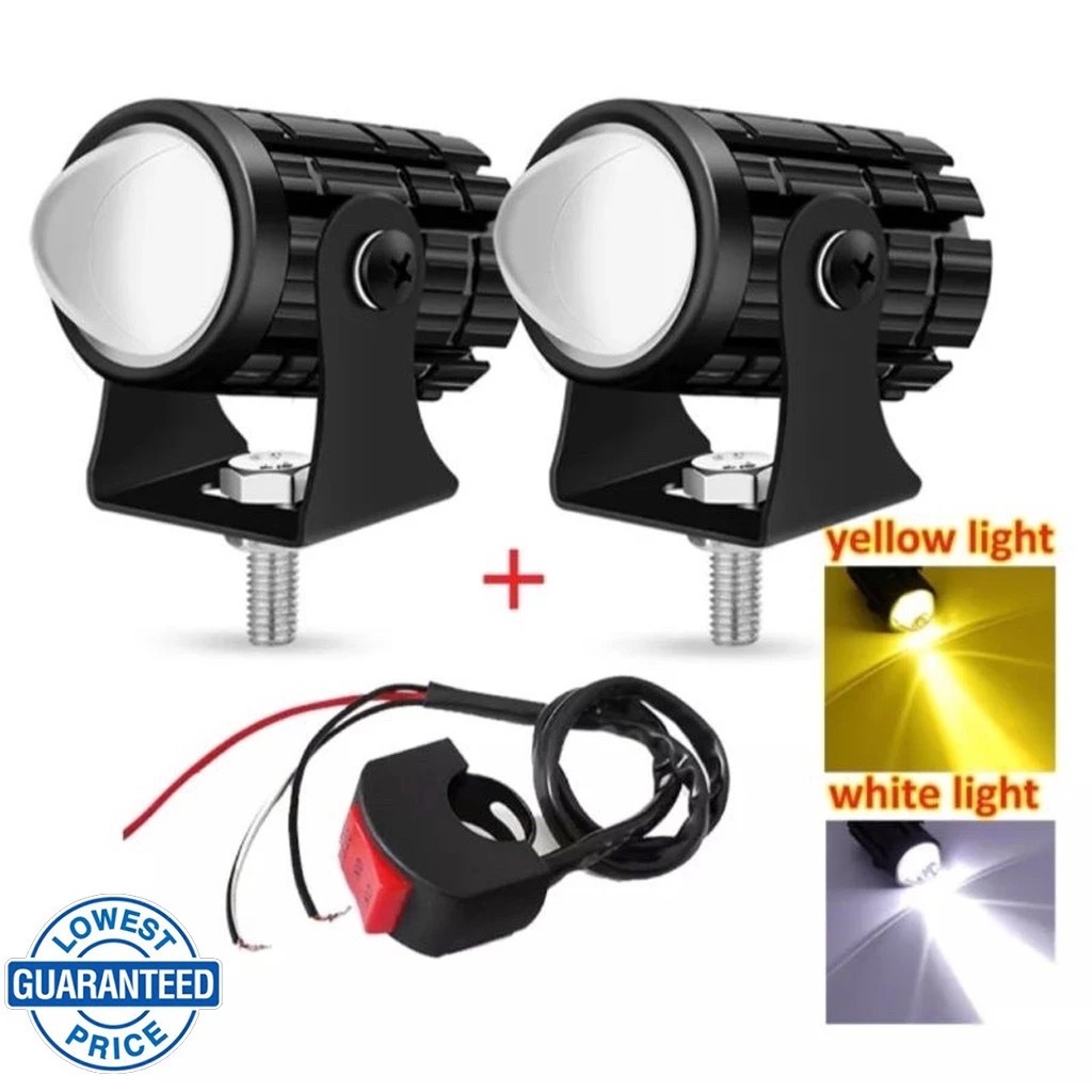 Motorcycle Spotlight Projector Lens Dual Color mini LED Headlight with ...