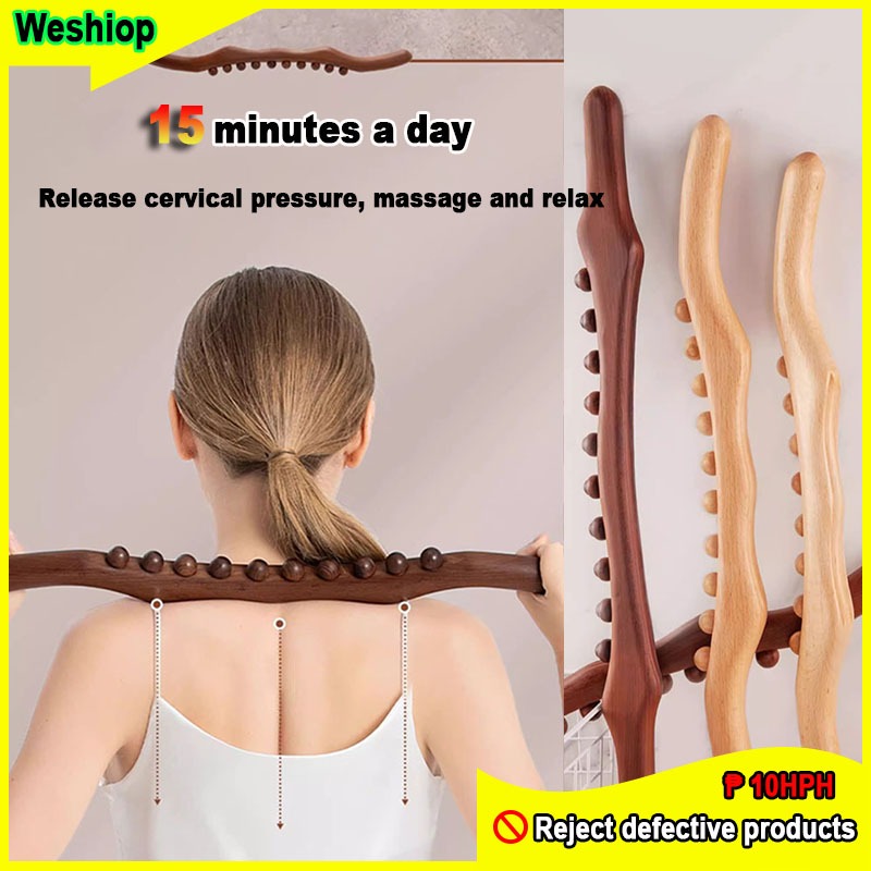 8-10 beads Natural Carbonized Wood Back Massager Guasha Massager Stick ...