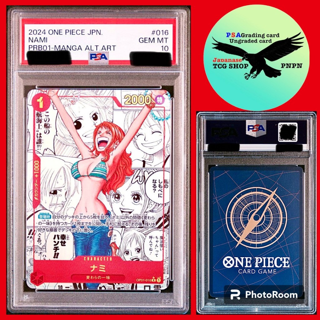 One Piece Card Game PSA 10 NAMI OP01-016 R PRB-01 MANGA ALT. ART COMIC ...
