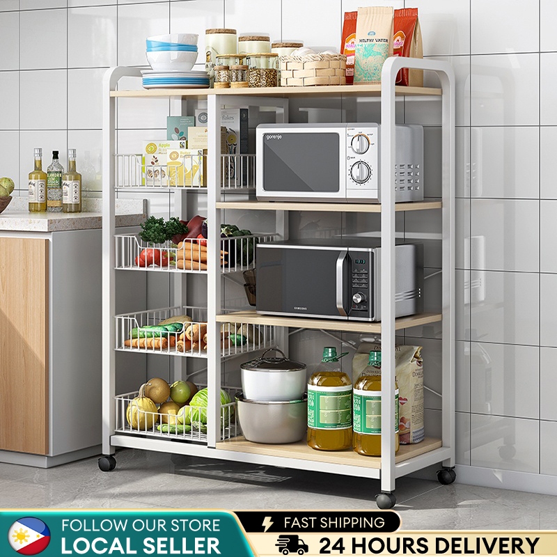 【Ready stock】Kitchen rack microwave Kitchen Organizer Shelf with Wheels ...