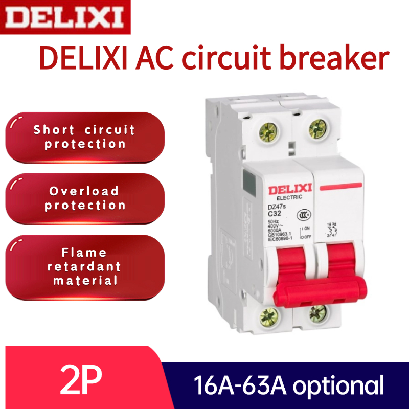 DELIXI MCB DZ47-63 AC circuit breaker 16A-63A 2 pole for protection of circuit equipment ...