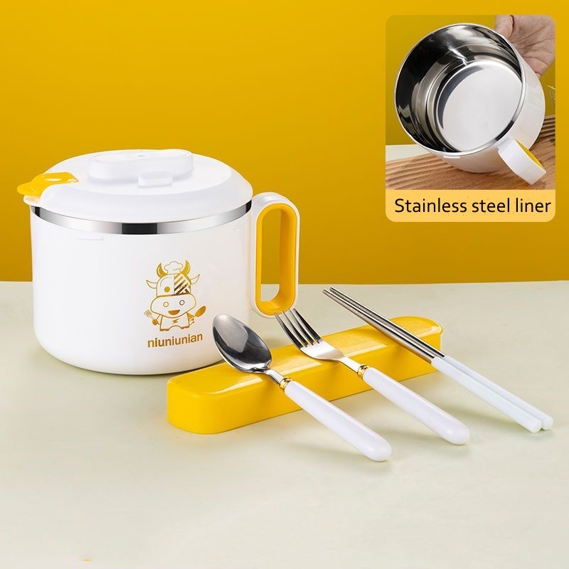 304 Stainless Steel Instant Noodle Bowl with Lid Lunch Box Bowl Set Removable Plastic Fashion ...