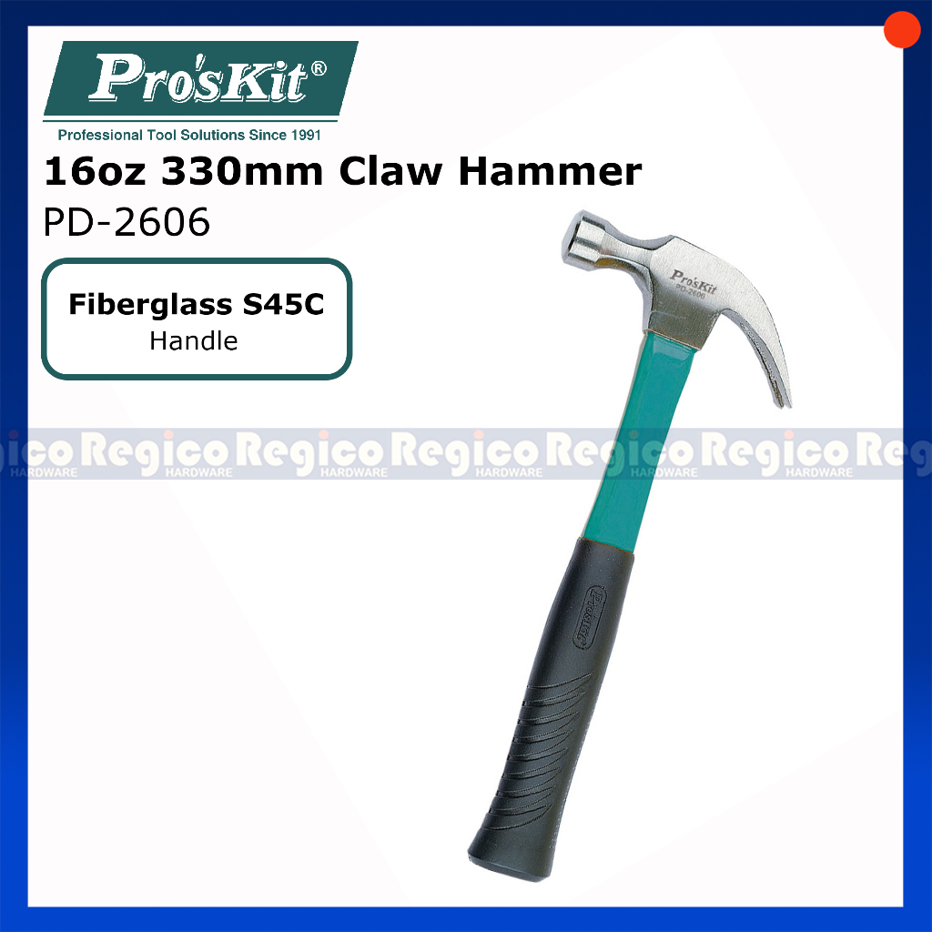 ProsKit 16oz 330mm Heavy Duty Straight Rip Claw Hammer PD-2606 Regico ...