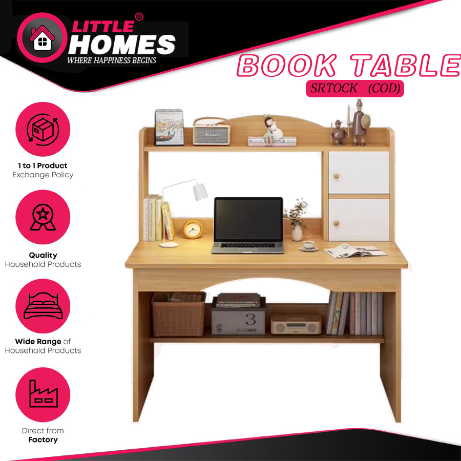 Integrated modern double-layer bookshelf computer desk with drawer ...